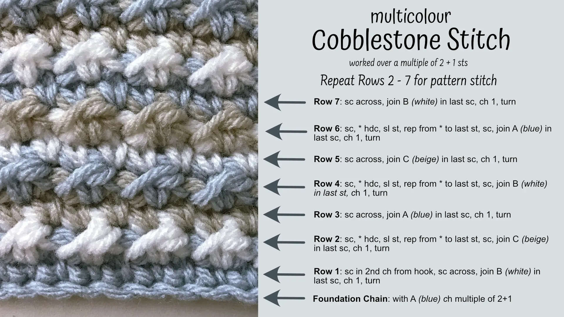 Cobblestone Stitch Crochet Tutorial - Multicolour - JSPCREATE